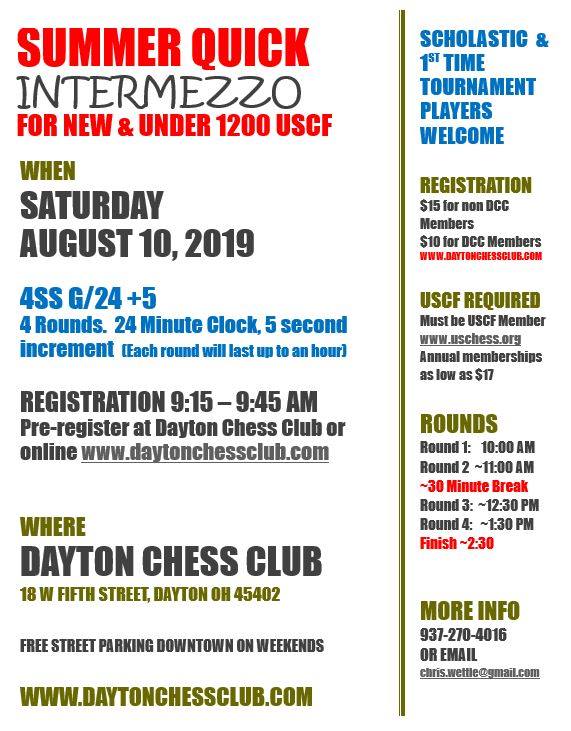 Summer Intermezzo - August 10! | Dayton Chess Club